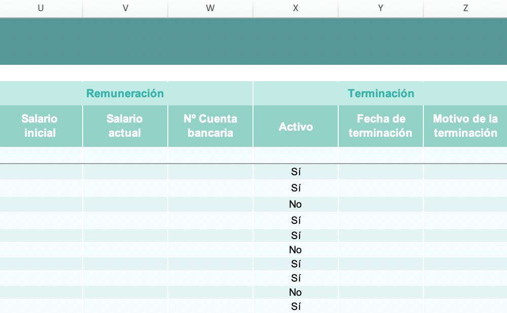 Plantilla base de datos de empleados en Excel