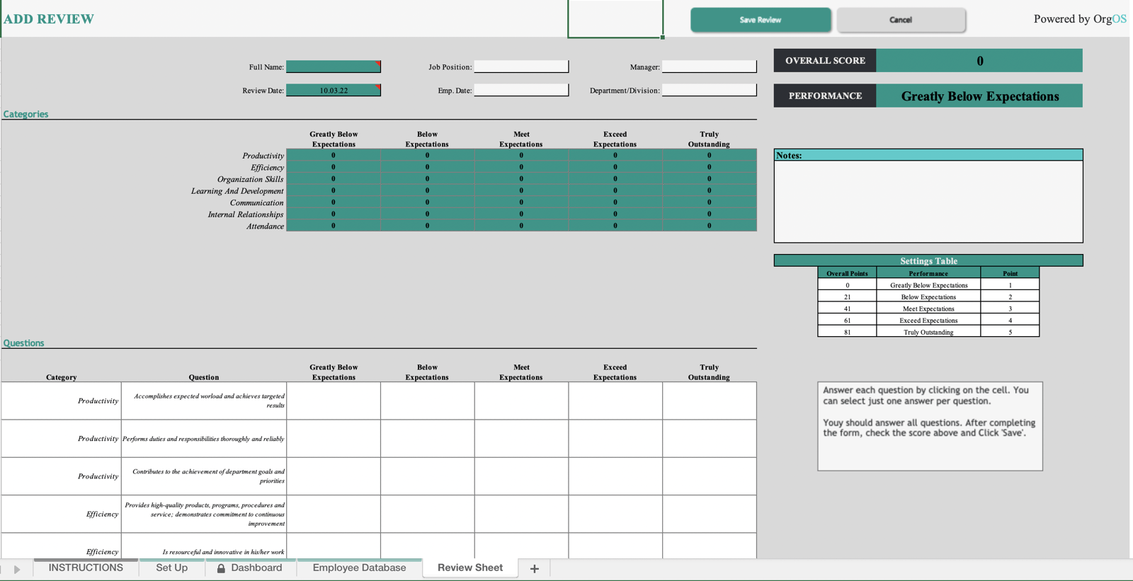 Mitarbeiterbeurteilung Vorlage - Kostenlose Excel Vorlage