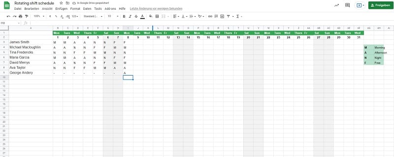 How to make a rotating shift schedule in Excel